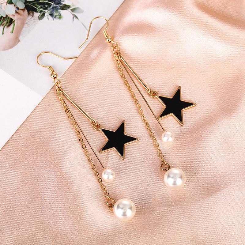 Cercei lungi, aurii, decorati cu perle, model stelute, Mayra - eMAG.ro