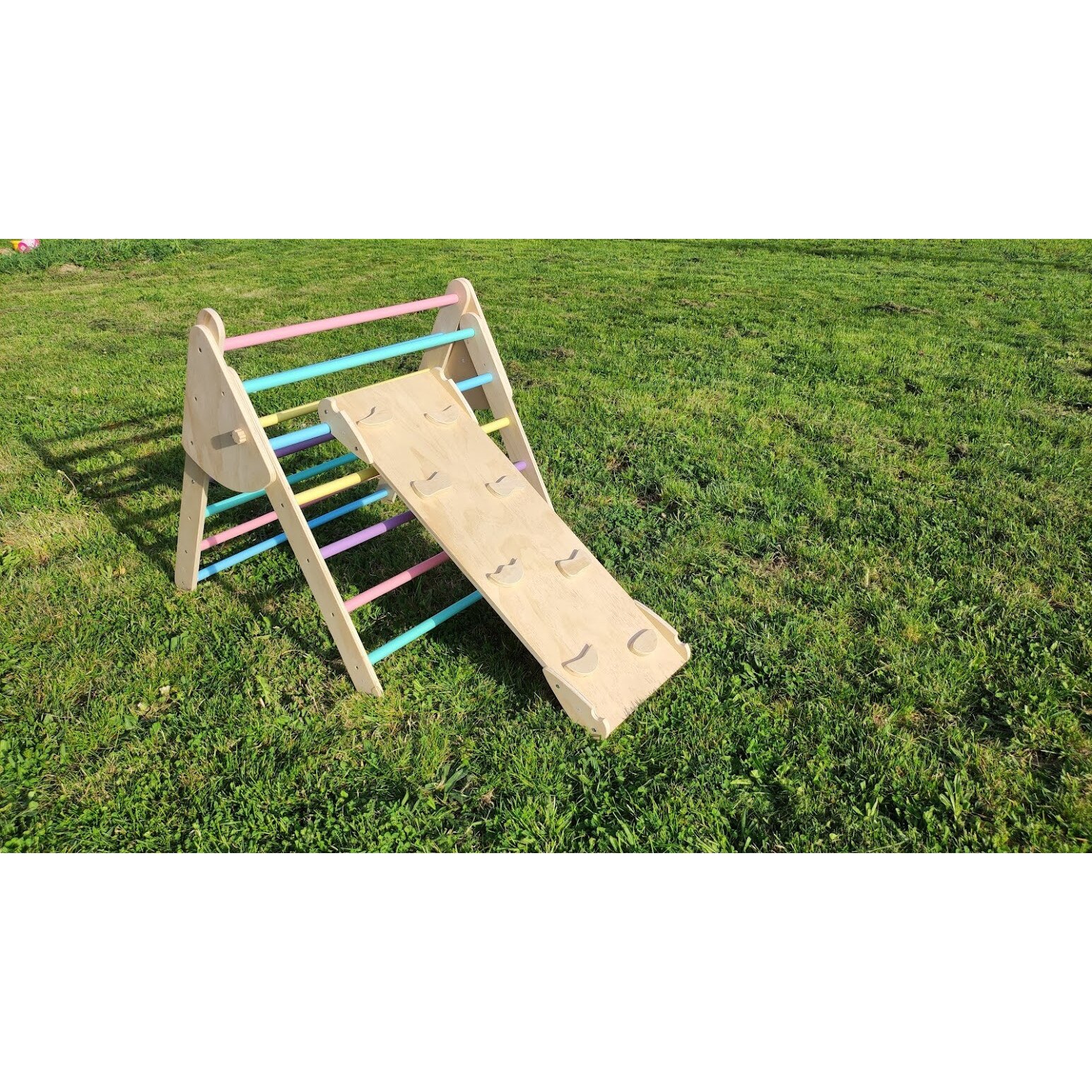 Set mare Montessori de catarat, colorat, cu tobogan, triunghi Pikler ...