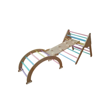 Set mare Montessori de catarat, colorat, cu tobogan, triunghi Pikler ...