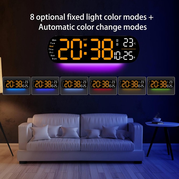 Ceas Digital de Perete cu Led, VIENOD®, ecran mare cu lumina de noapte ...