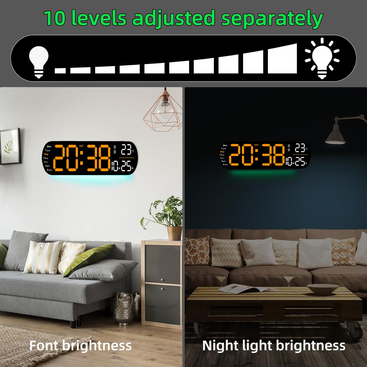 Ceas Digital de Perete cu Led, VIENOD®, ecran mare cu lumina de noapte ...