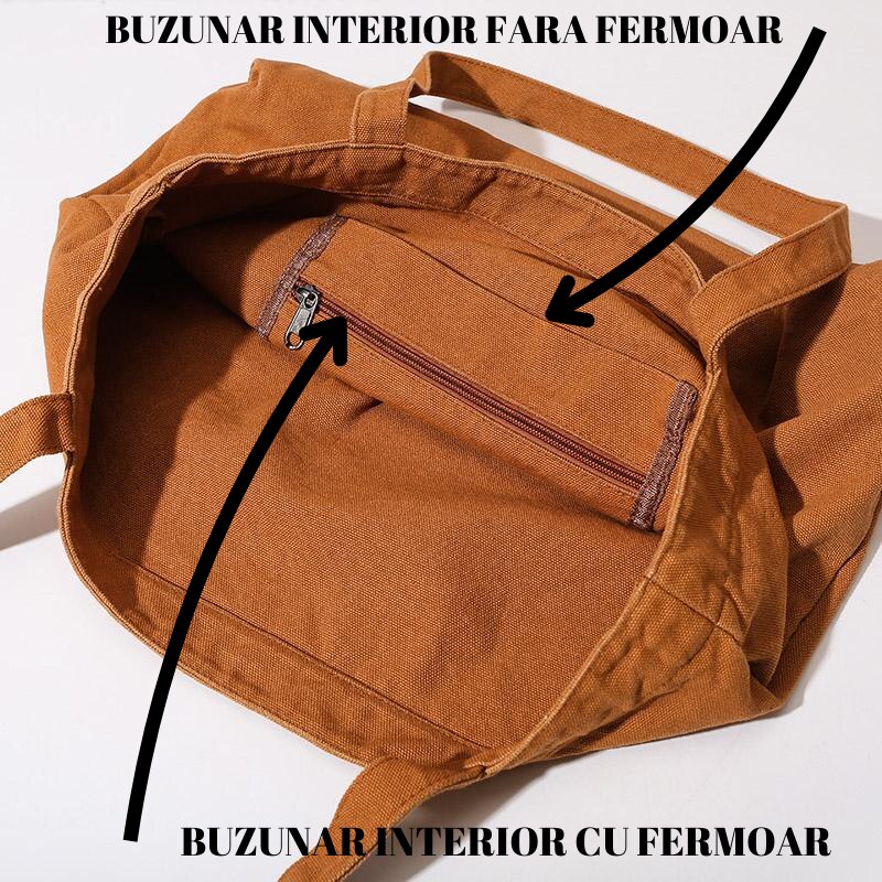 Geanta Tote din Bumbac, Ledera, tip Shopper, Sacosa, Panza model Canvas ...