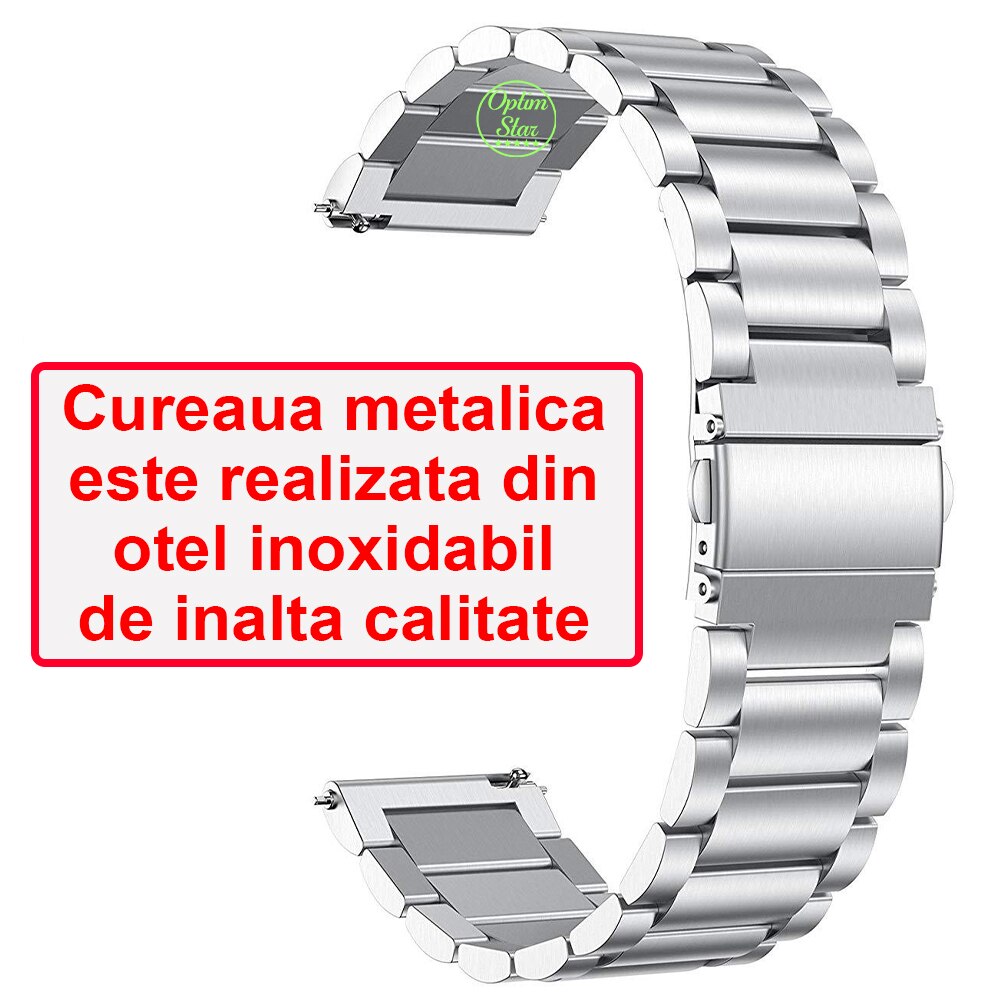 Curea ceas, metalica, pentru Smartwatch, latime 22 mm, lungime fixa ...