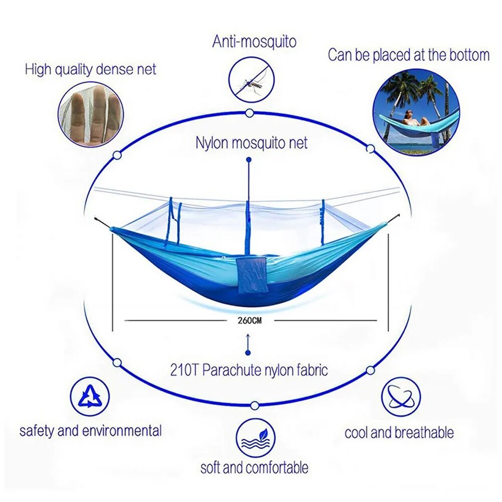 Hamac exterior cu plasa de tantari, din material Nylon 210T, sustine o ...