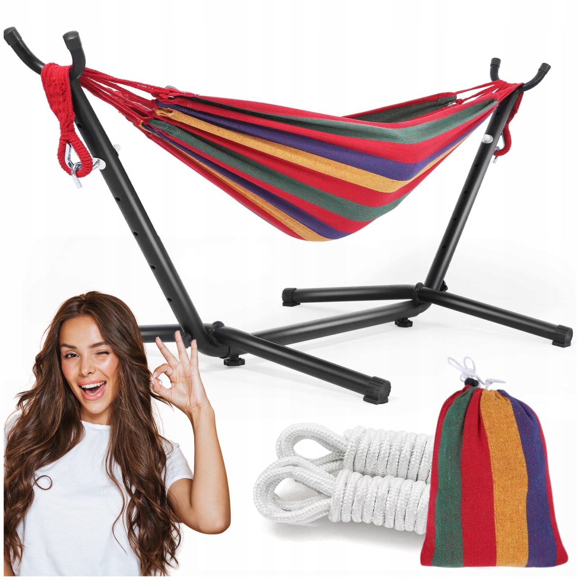 Hamac de gradina, Rosu Gradina, Brazilian, Dublu, Mare, Cadru, 2 ...