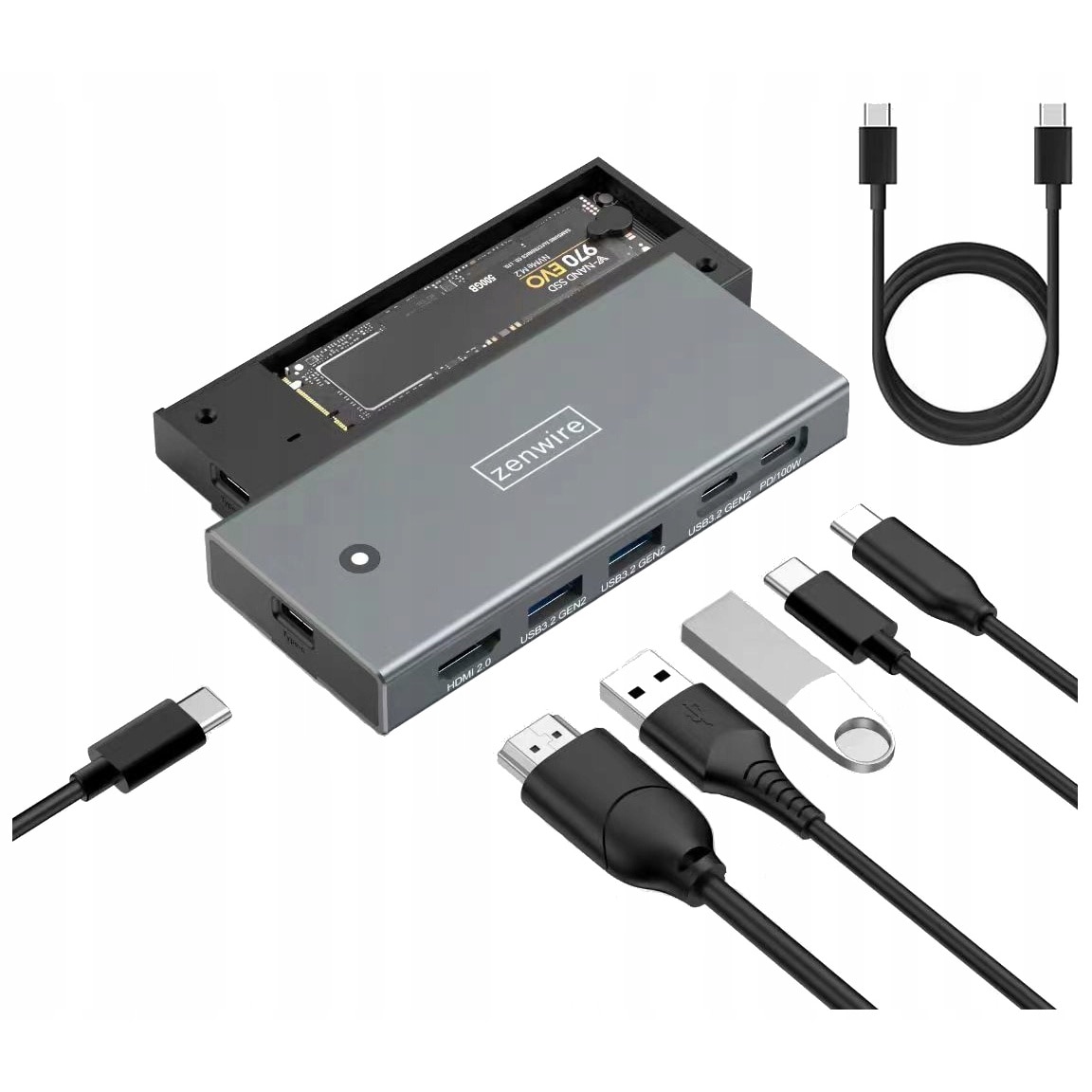 Rack Extern Hub Zenwire Enclosure SSD Pocket M2 NVME SATA USB-C 3.2 ...