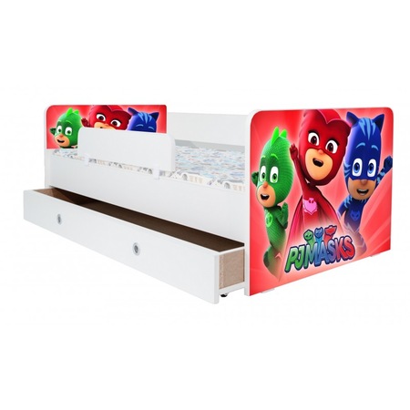 Pat pentru copii Kiddy Printese, 130x60 cm, cu sertar, alb/multicolor ...