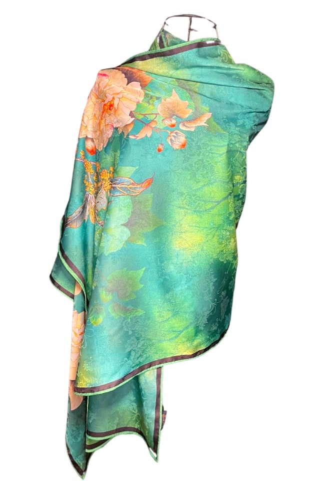 Esarfa de lux din matase naturala, verde, 180x70cm - eMAG.ro