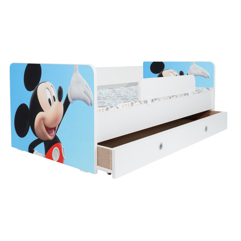 Pat pentru copii Kiddy Mickey Mouse, 160x80 cm, cu sertar, alb ...