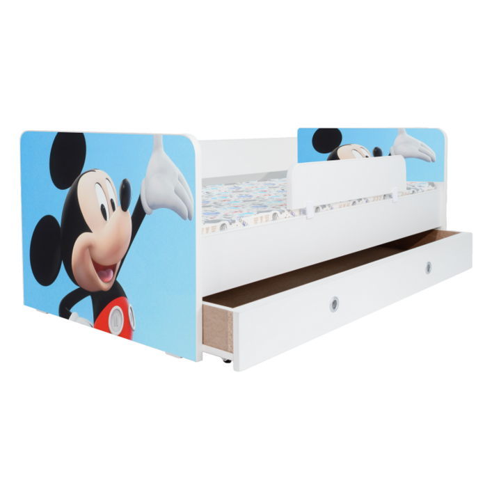 Pat pentru copii Kiddy Mickey Mouse, 160x80 cm, cu sertar, alb ...