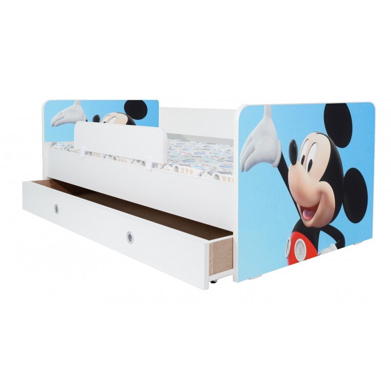 Pat pentru copii Kiddy Mickey Mouse, 160x80 cm, cu sertar, alb ...