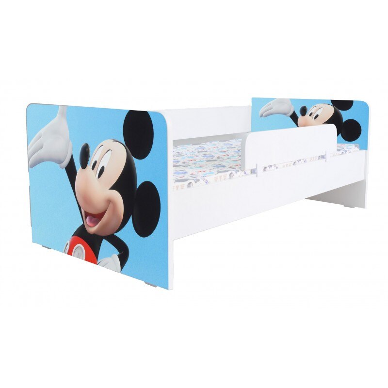 Pat pentru copii Kiddy Mickey Mouse, 160x80 cm, cu sertar, alb ...