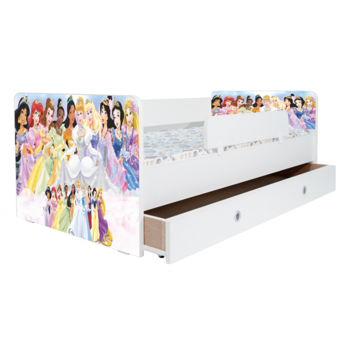 Pat pentru copii Kiddy Printese Disney, 160x80 cm, cu sertar, alb ...