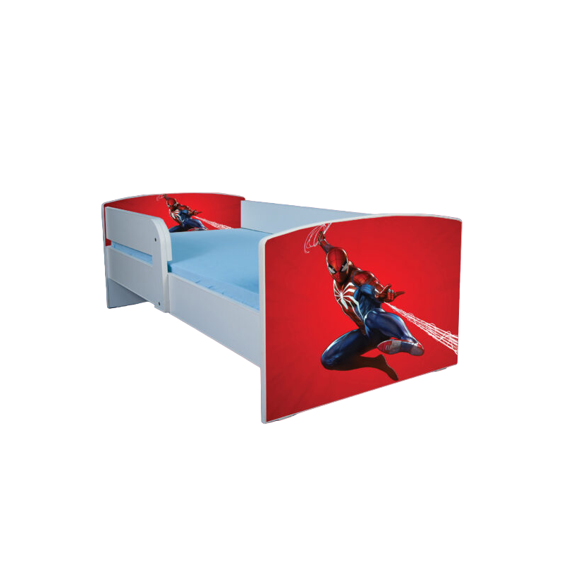 Pat pentru copii Spiderman, 130x60 cm, alb/multicolor, saltea inclusa ...