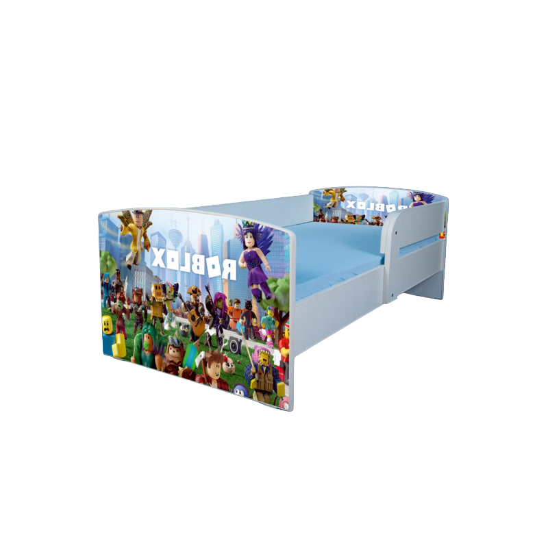 Pat pentru copii Roblox, 130x60 cm, alb/multicolor, saltea inclusa ...
