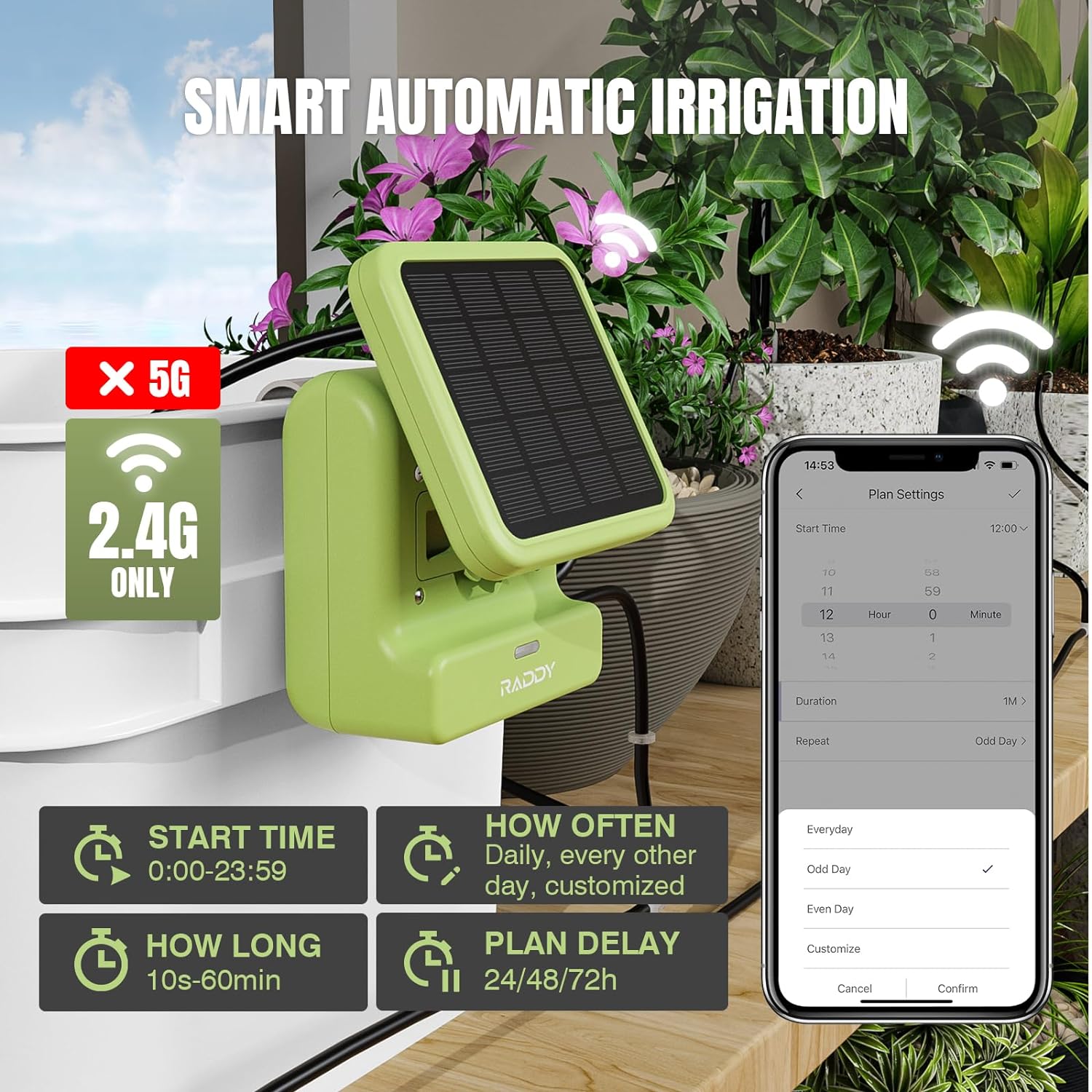 Kit sistem irigare prin picurare WiFi Smart, Cu panou solar, Control ...