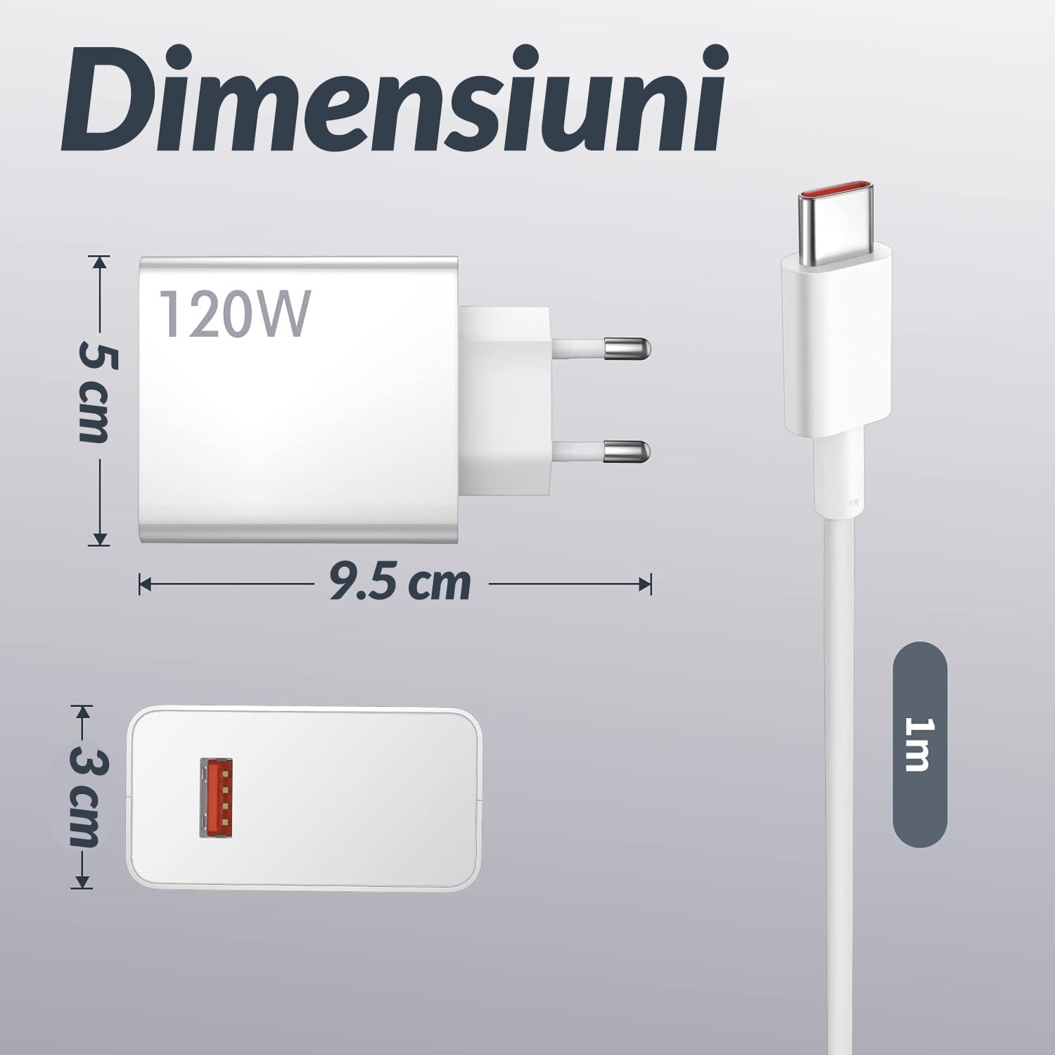 Incarcator retea Fast Charge 120W, 1 port USB 5V 9V 3A, 20V 6A, Cablu ...
