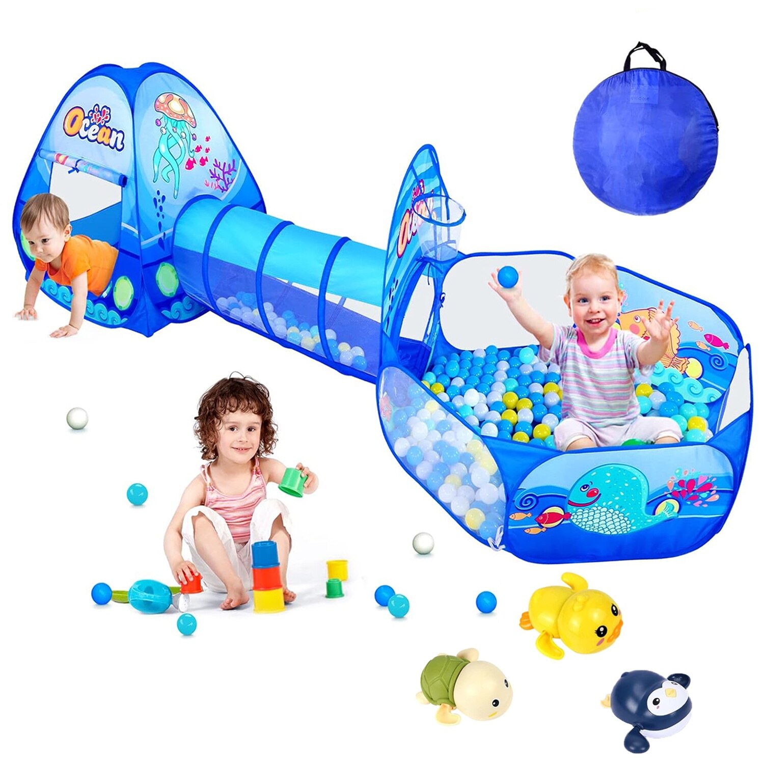 Cort de Joaca pentru Copii, BYONDSELF®, 3 in 1, cu 3 Jucarii de Baie ...