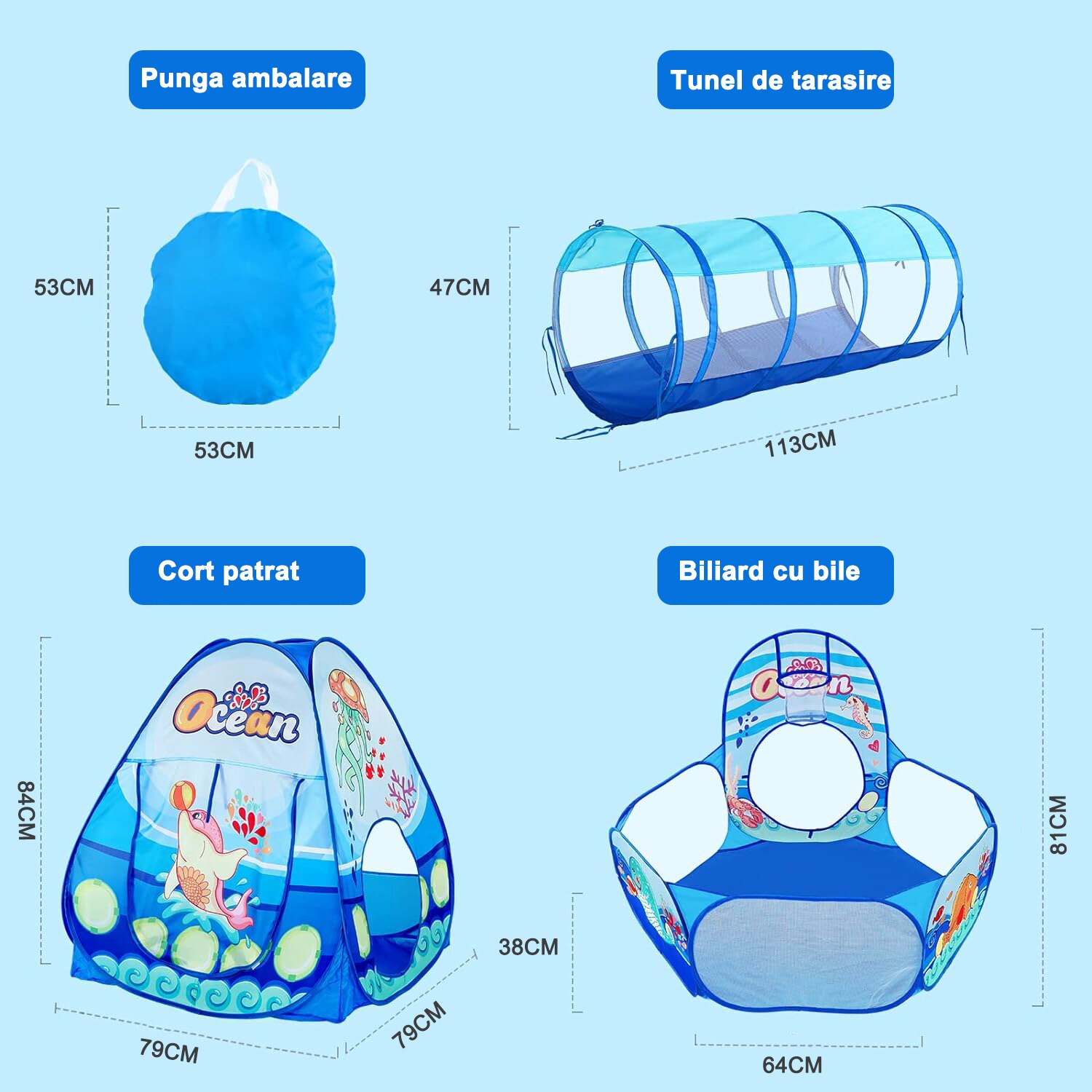 Cort de Joaca pentru Copii, BYONDSELF®, 3 in 1, cu 3 Jucarii de Baie ...