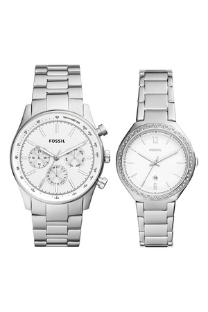 Fossil, Set de ceasuri analog - 2 piese, Argintiu - eMAG.ro
