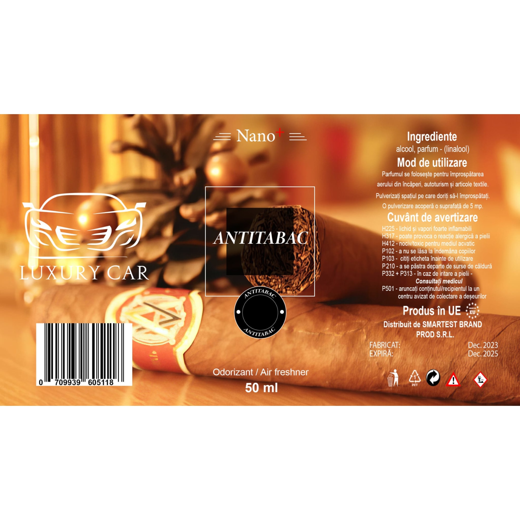 Odorizant Auto Luxuriant, Purificator Nano+, Parfum Spray, Antitabac, 50ml - eMAG.ro