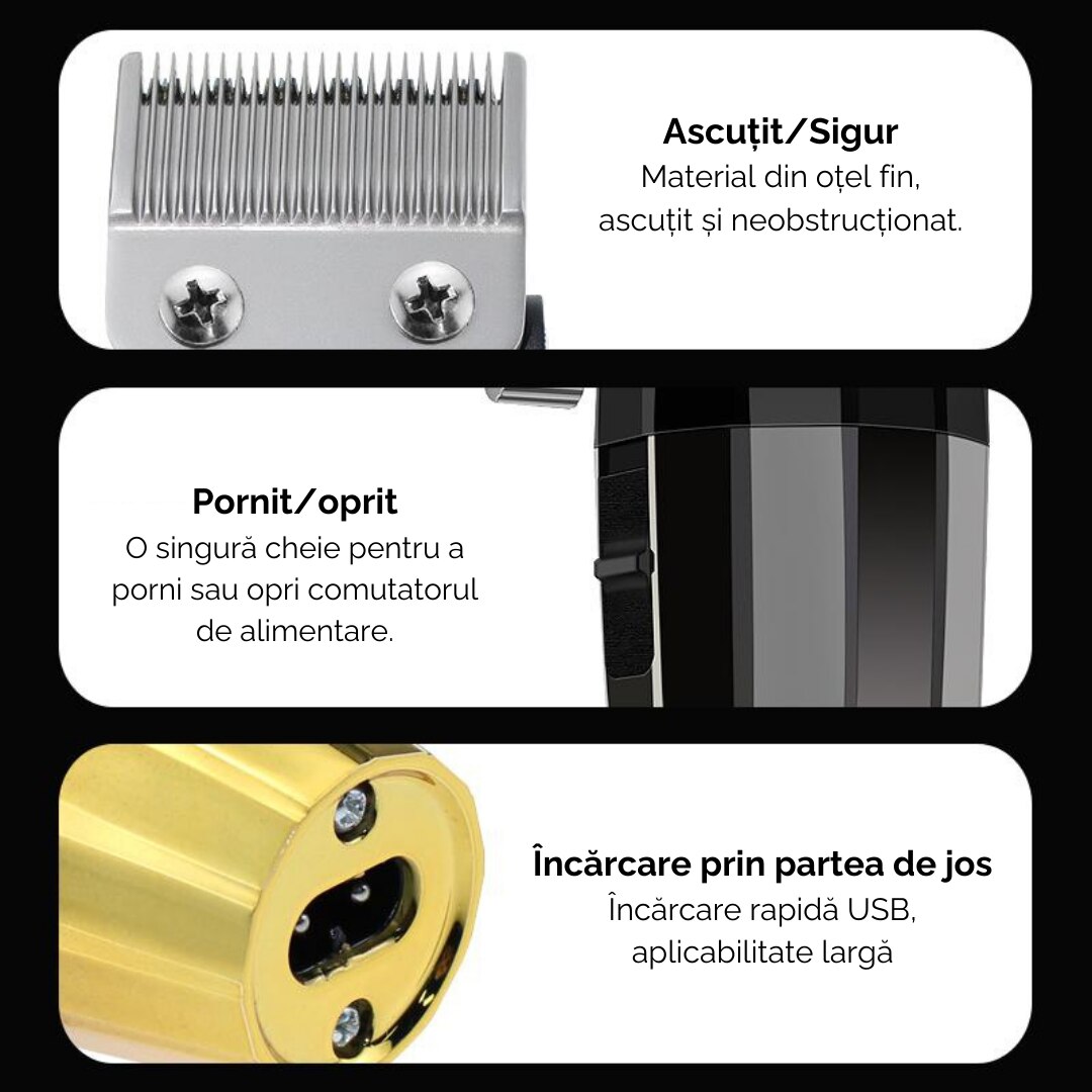 Set Masina de Tuns Profesionala cu Acumulator, 4 Gratare, Afisaj LCD ...