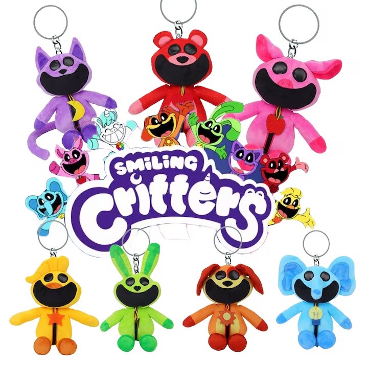 Set cu 7 jucarii de plus Virtual Trend®, cu agatatoare The Smiling Critters, Creaturi zambitoare ...