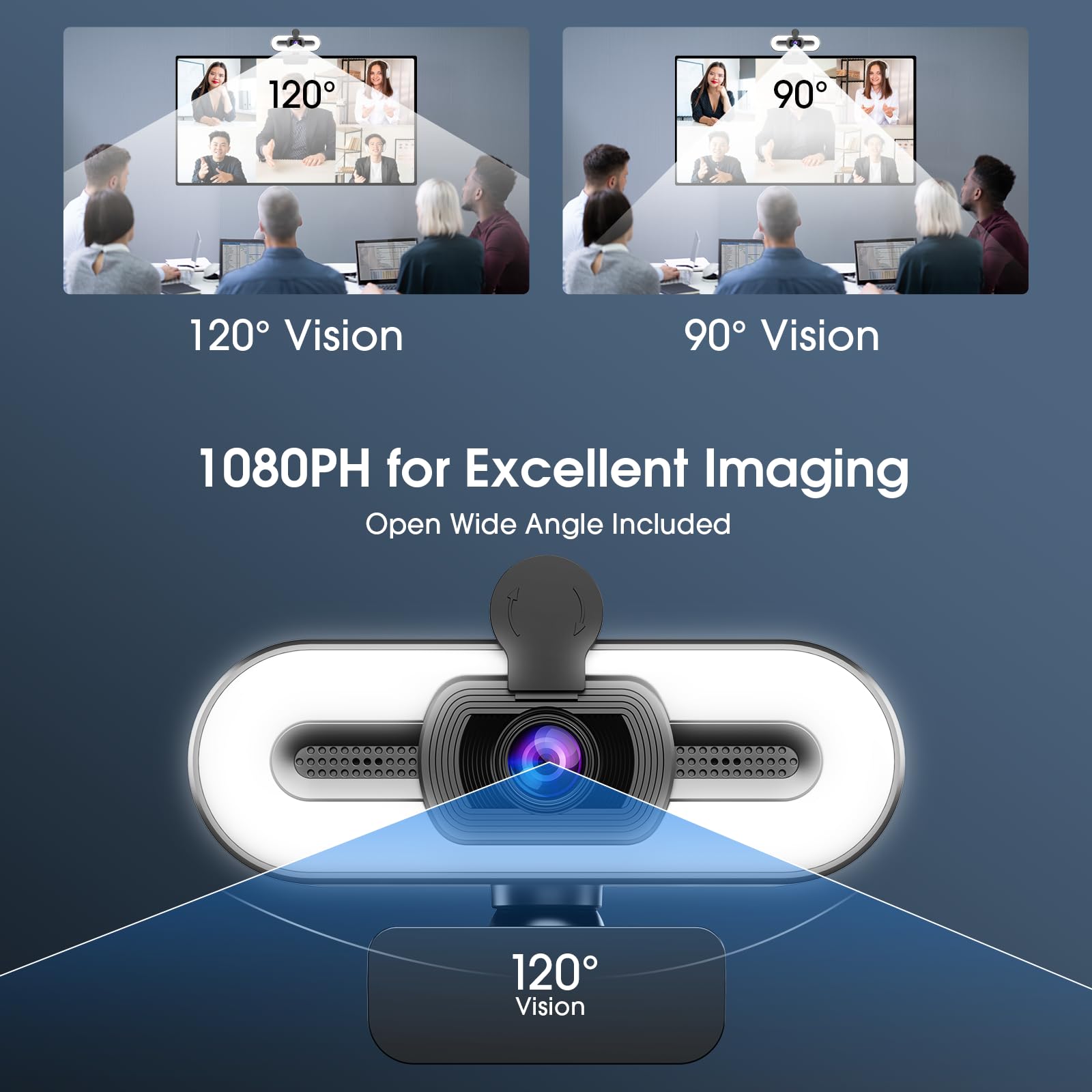 Camera web 1080P cu lumina inela, camera web pentru PC cu microfon si ...