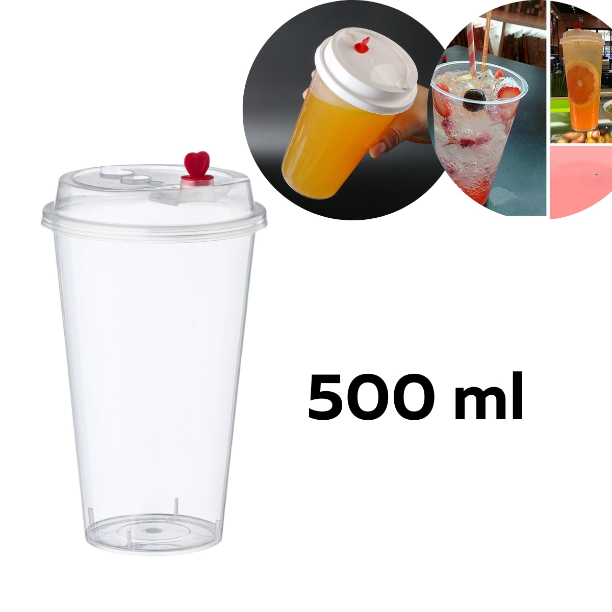 Set 10 pahare reutilizabile, plastic rezistent, cu capac ...