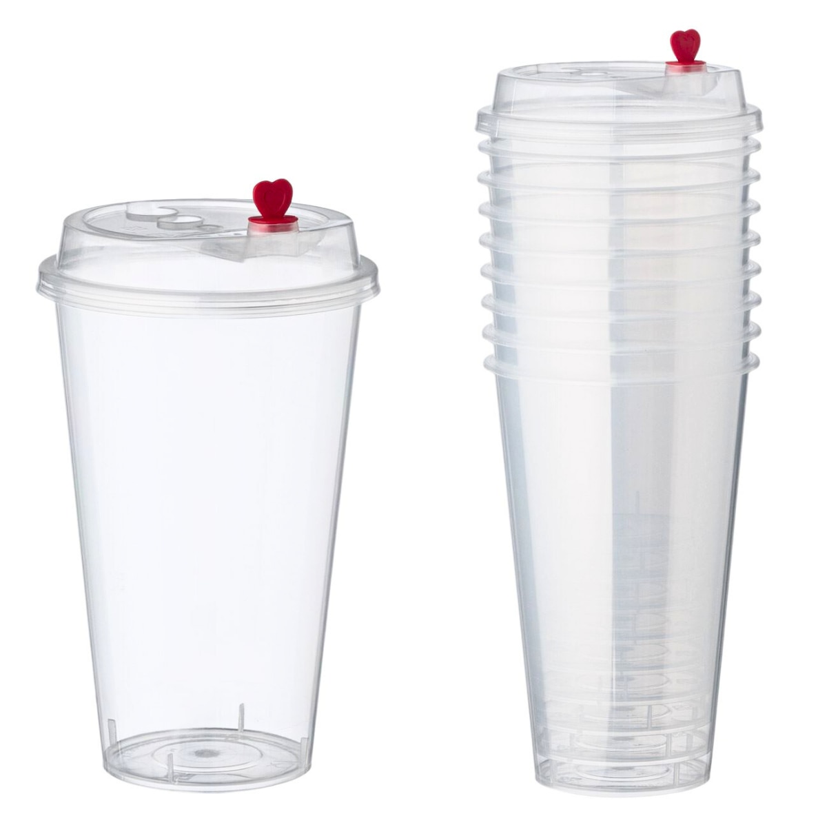 Set 10 pahare reutilizabile, plastic rezistent, cu capac ...