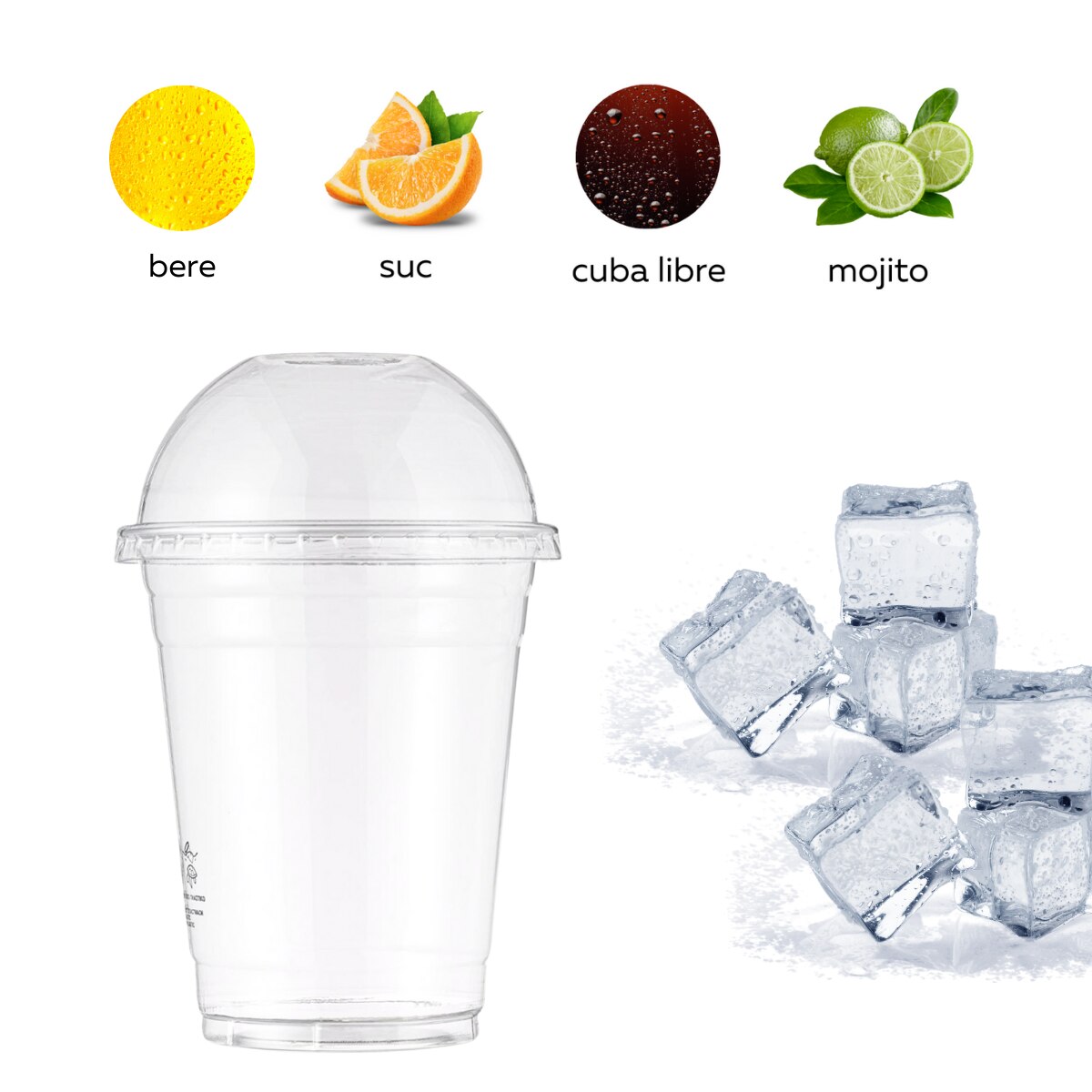 Set 10 pahare din plastic mari, cu capac, 360ml, transparente - eMAG.ro