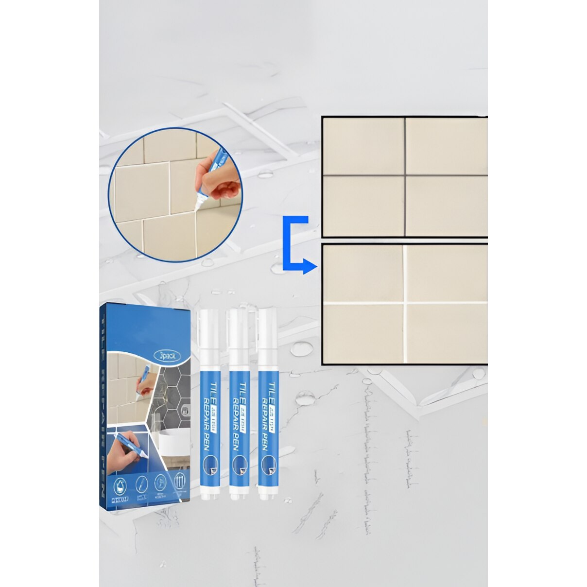 Set 3 x Marker Corector Rosturi TilePen, eSimplu®, pentru Gresie si ...