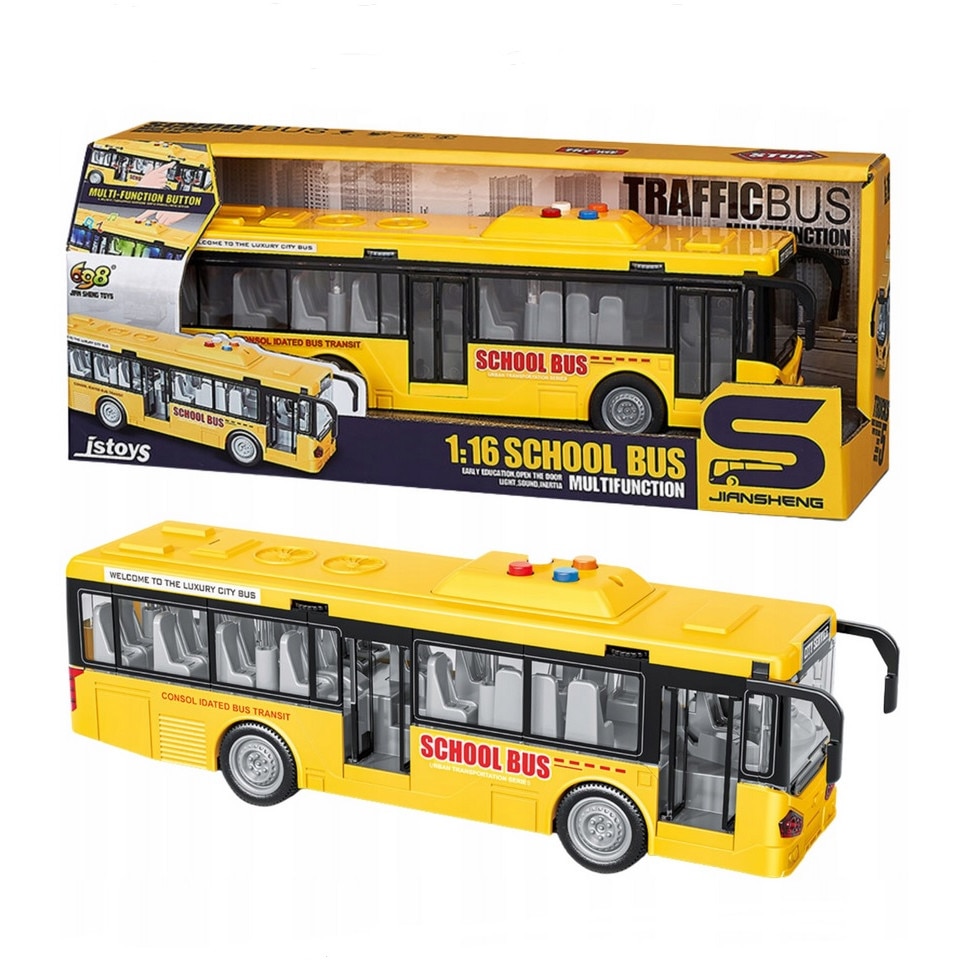 Autobuz scolar 28 cm cu sunete, lumini si functie usi deschise - eMAG.ro