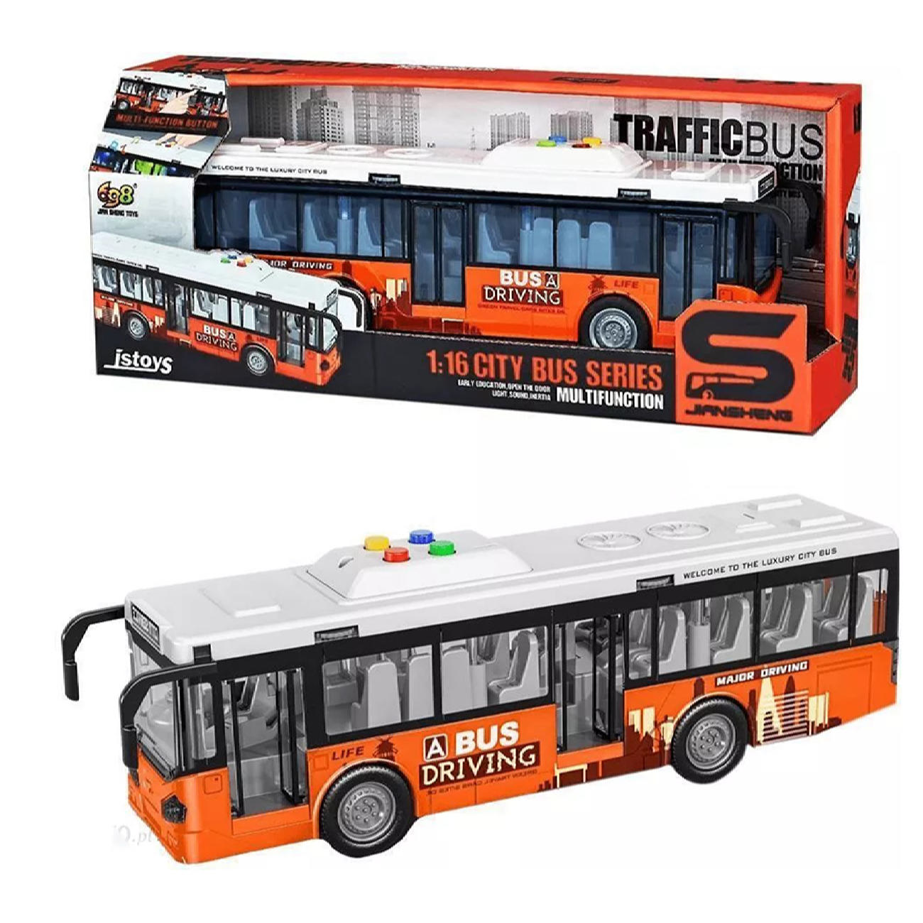 Autobuz cu sunete, lumini si usi deschise Traffic Bus scara 1:16 ...