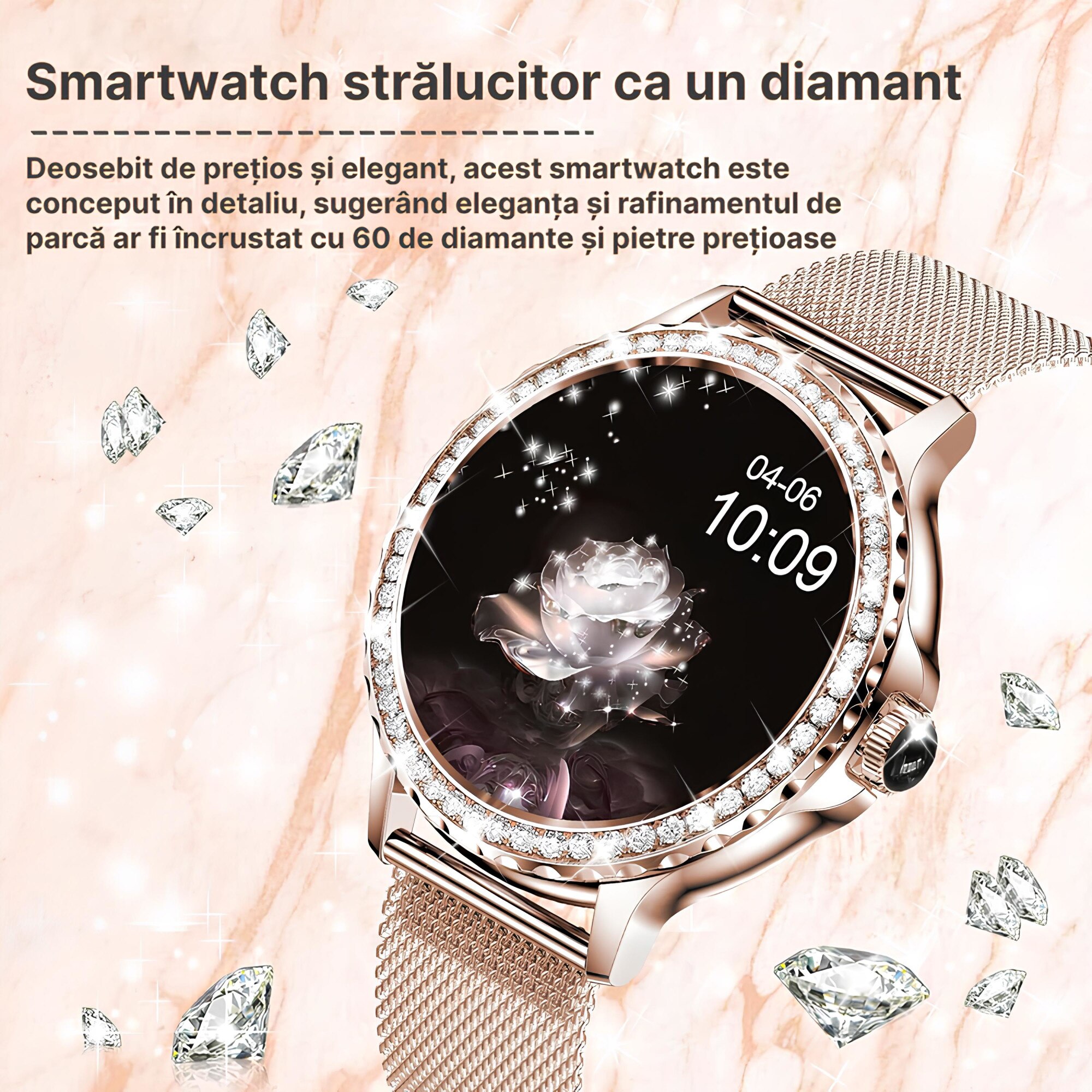 Ceas smartwatch dama, Apeluri si mesaje bluetooth, Functii monitorizare ...