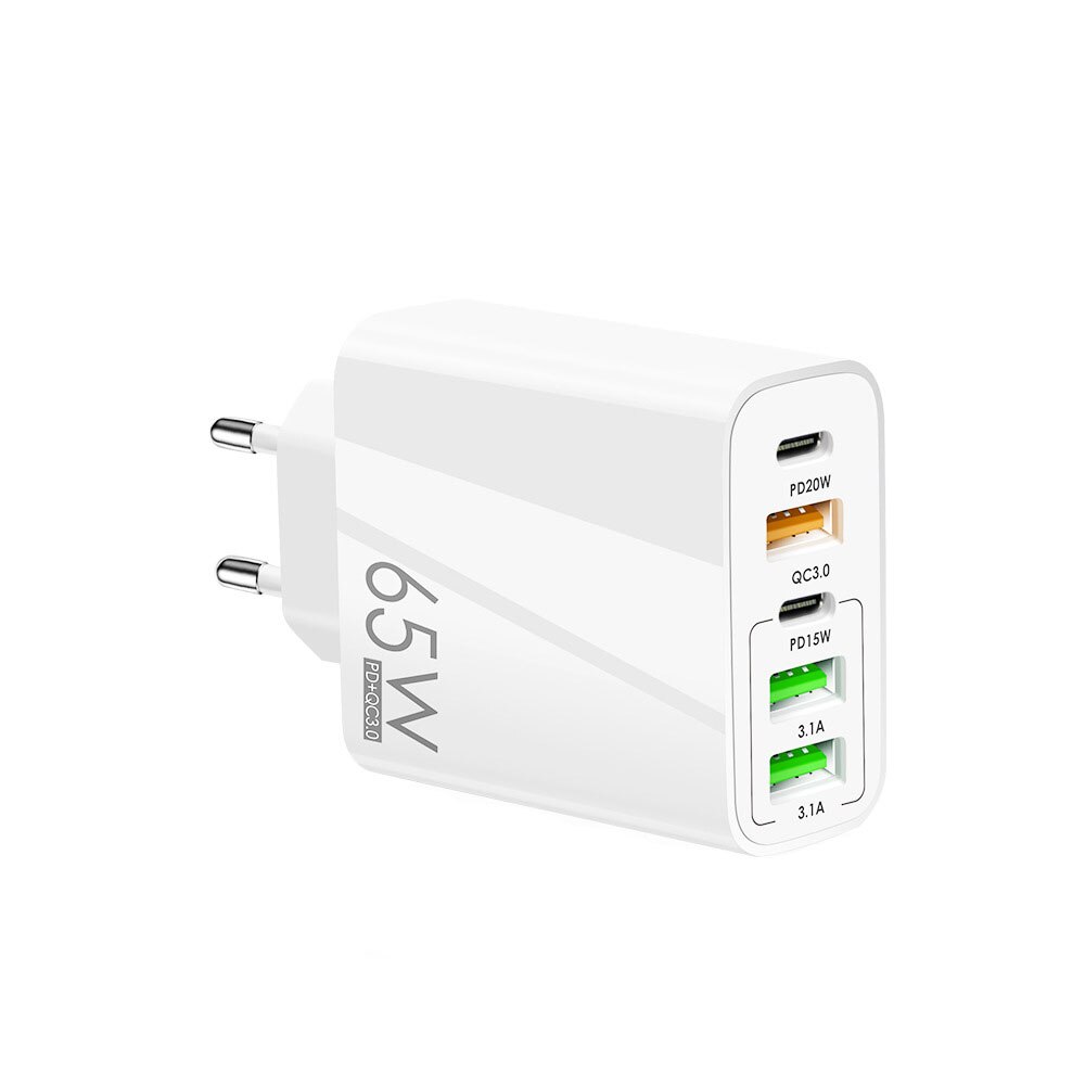 Incarcator Retea, 5 Porturi, 65W Fast Charge, 3 x USB, 2 x Type-C ...