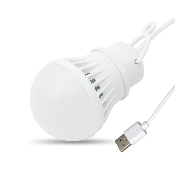 Bec Led 2.5W cu alimentare USB 5V si cablu de 1 metru, alb - eMAG.ro