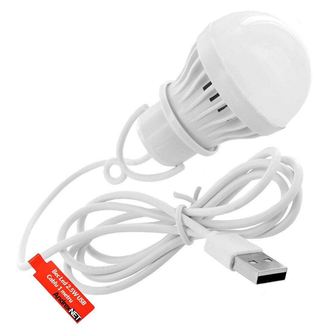 Bec Led 2.5W cu alimentare USB 5V si cablu de 1 metru, alb - eMAG.ro
