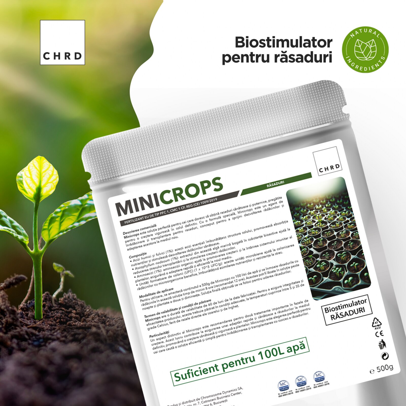 Fertilizant EU de tip PFC 1, CMC 1, Biostimulator rasaduri, Minicrops, 500 g - eMAG.ro