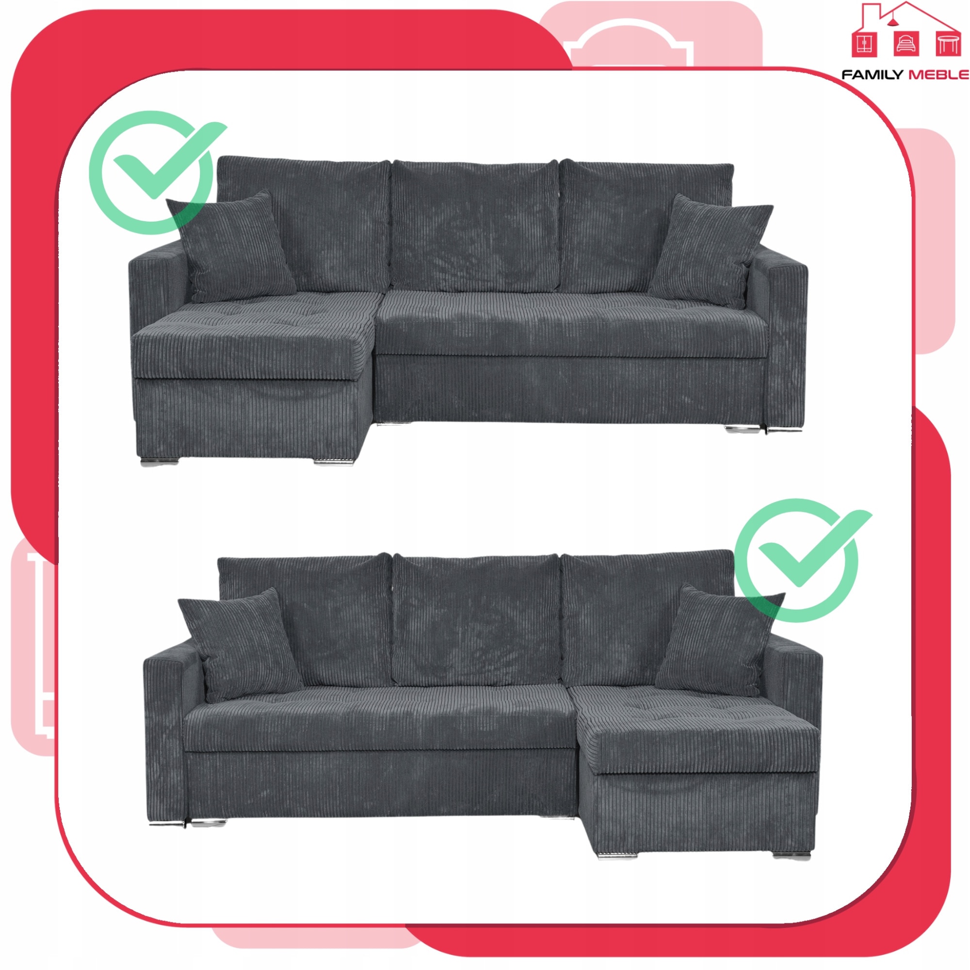 Coltar Bonito, Extensibil, FamilyMeble, 226x140x74 cm, Stofa/Lemn, Gri ...