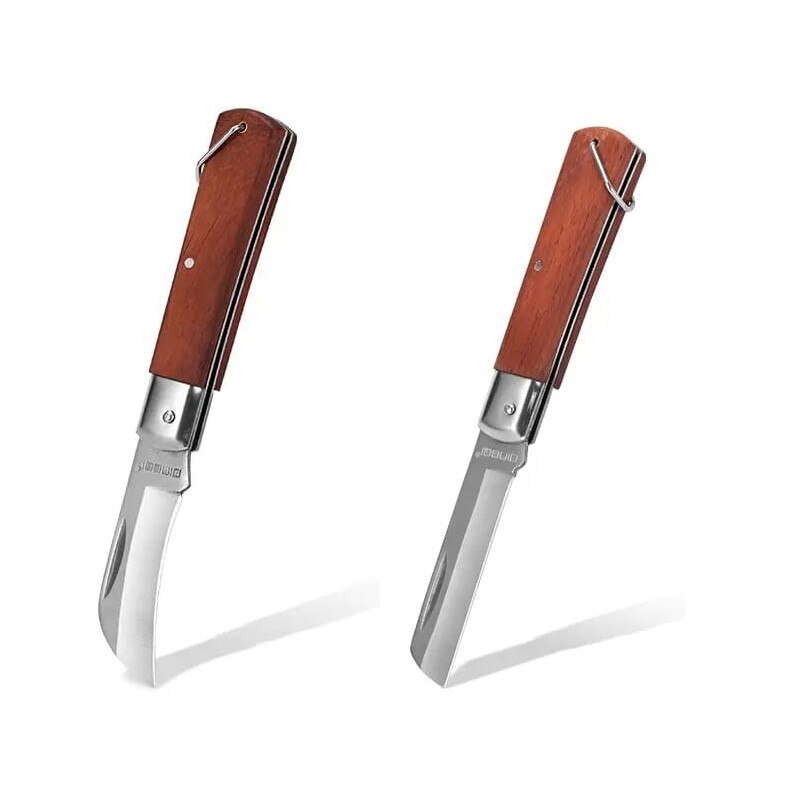 Set 2 Cutite profesionale pentru altoit, manere lemn, lama dreapta si ...