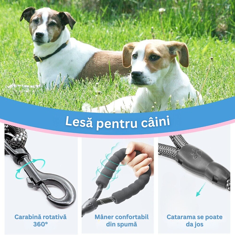 Lesa pentru Caini Velixo®, cu Maner Moale din Spuma, Reflectorizanta ...