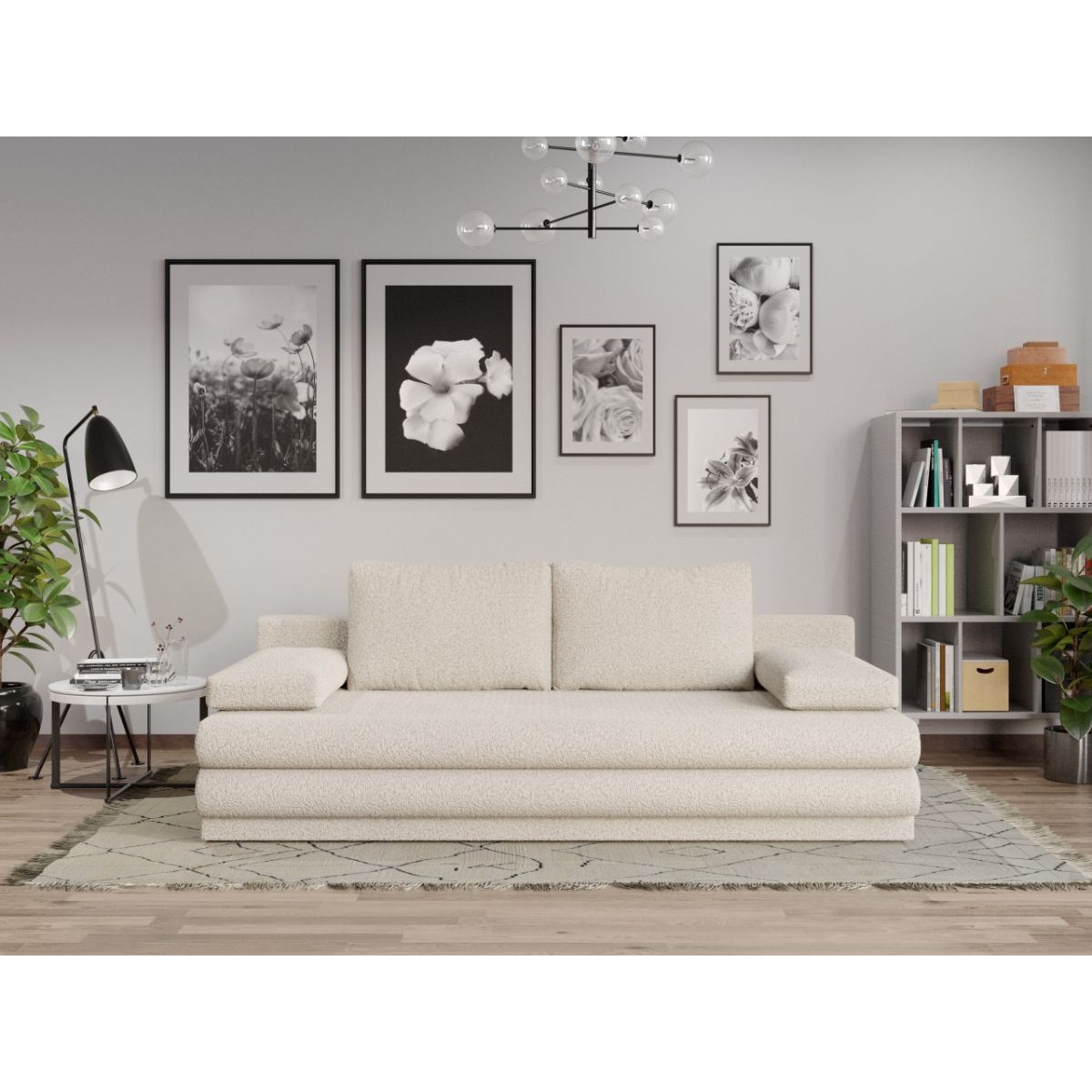 Canapea Sensi, extensibila, cu lada depozitare, plusata, aspect lana ...