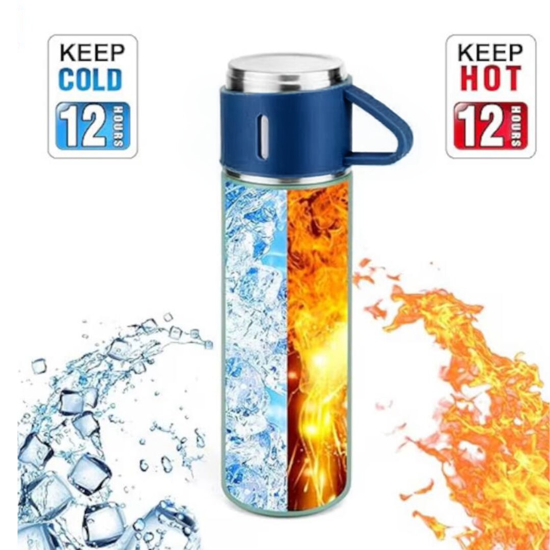 Set termos 500ml cu 3 cani x 150ml, inox, pereti dubli, pentru bauturi ...