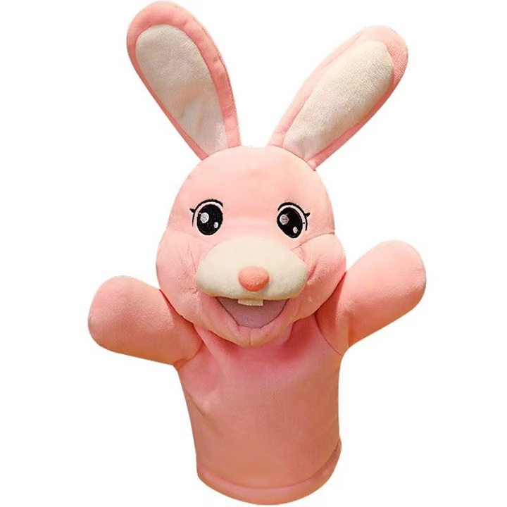 Papusa marioneta de mana, iepure roz, model AG1254, din plus, pentru ...