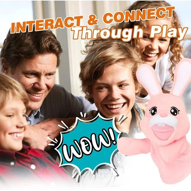 Papusa marioneta de mana, iepure roz, model AG1254, din plus, pentru ...