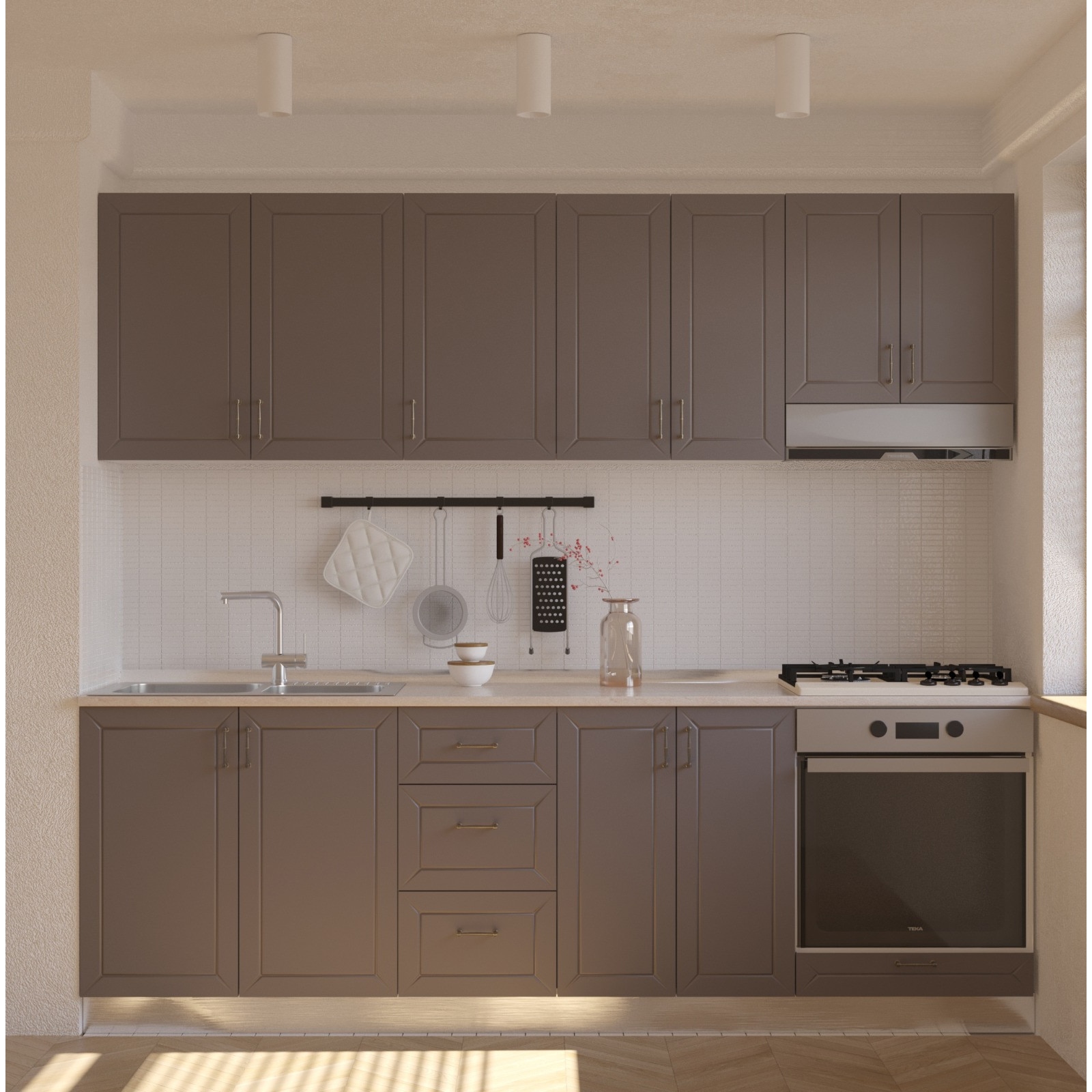 Set bucatarie, gama Korfu 240 cm, fronturi MDF, gri antracit, Sanitop ...