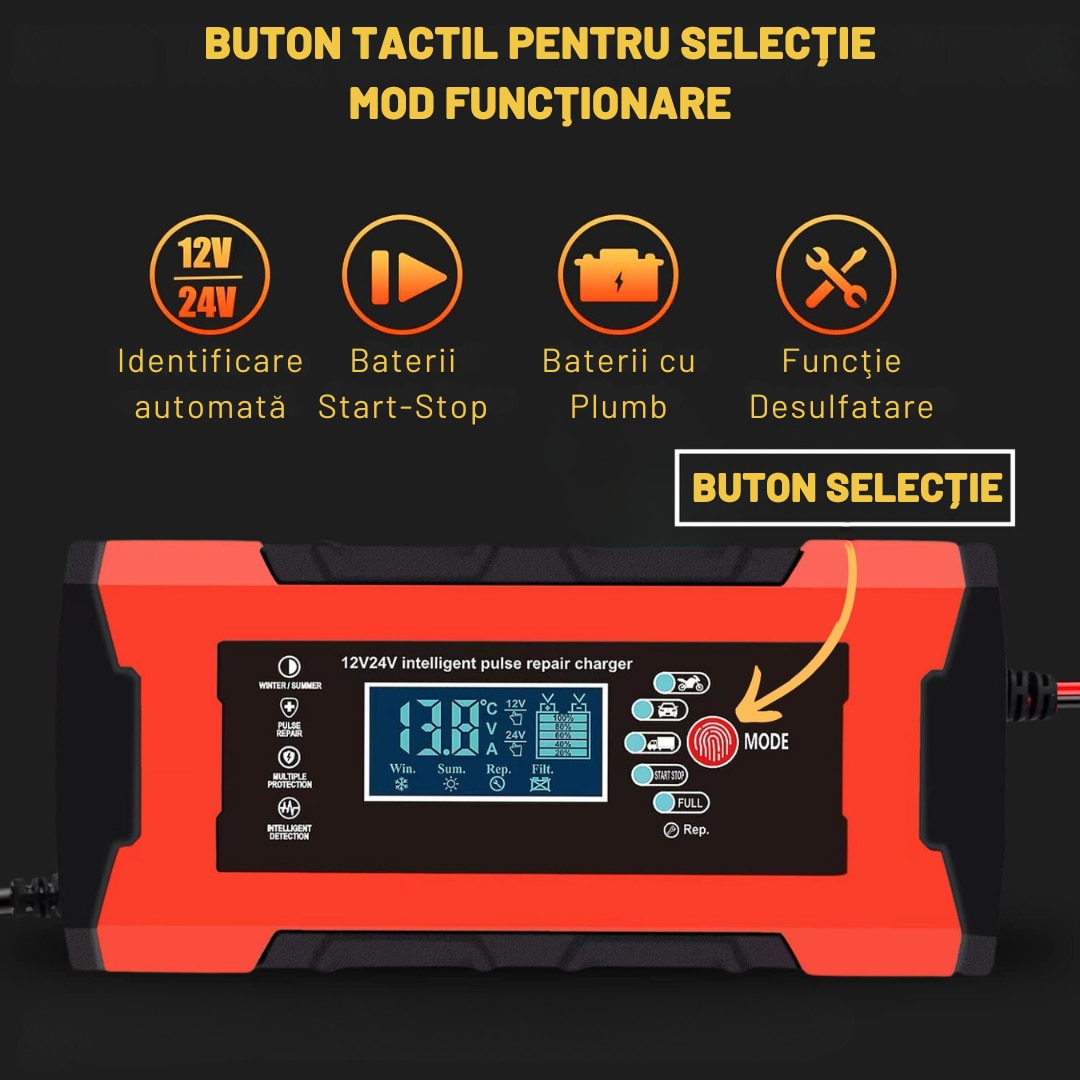 Redresor auto inteligent 12V-24V, Functie reparare, Functie Desulfatare ...