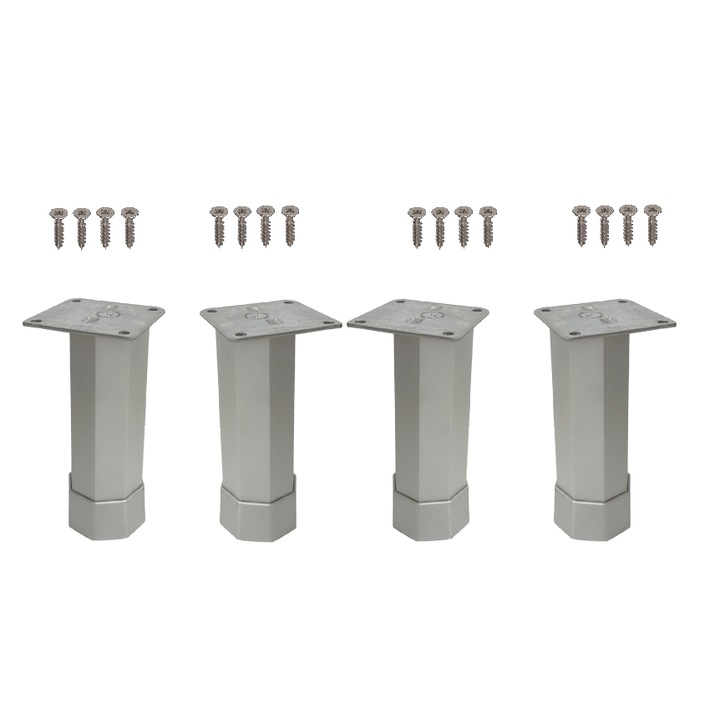 Set 4 picioare metalice aluminiu octogonale reglabile pentru mobilier ...