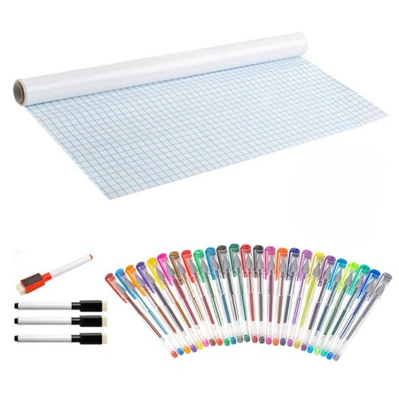 Set Rola de hartie autoadeziva pentru scris si desenat cui 4 markere cu ...